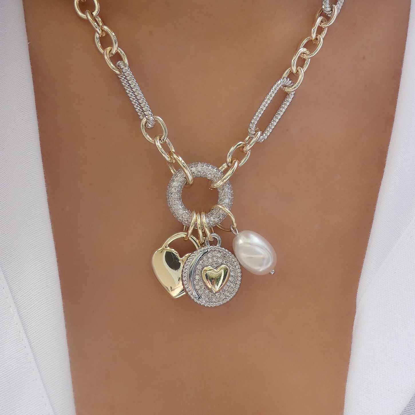 Silver & Gold Heart & Cross Pendant Necklace – Love Stylize