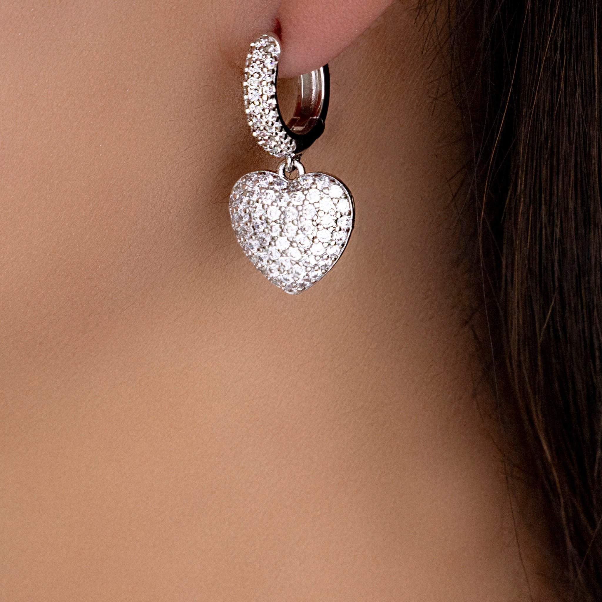 Crystal Daria Heart Hoops (Silver) – Love Stylize