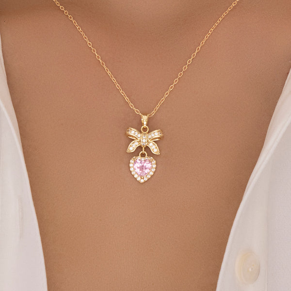 Pink Heart & Row Necklace – Love Stylize