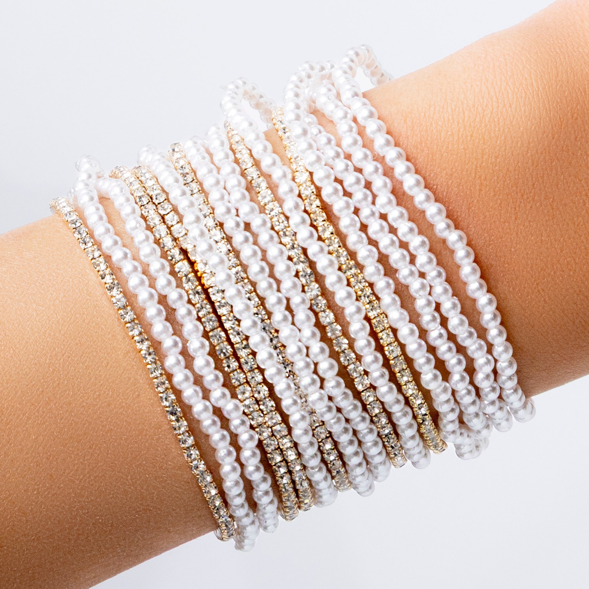 Pearl & Crystal Layer Bracelet Set – Love Stylize