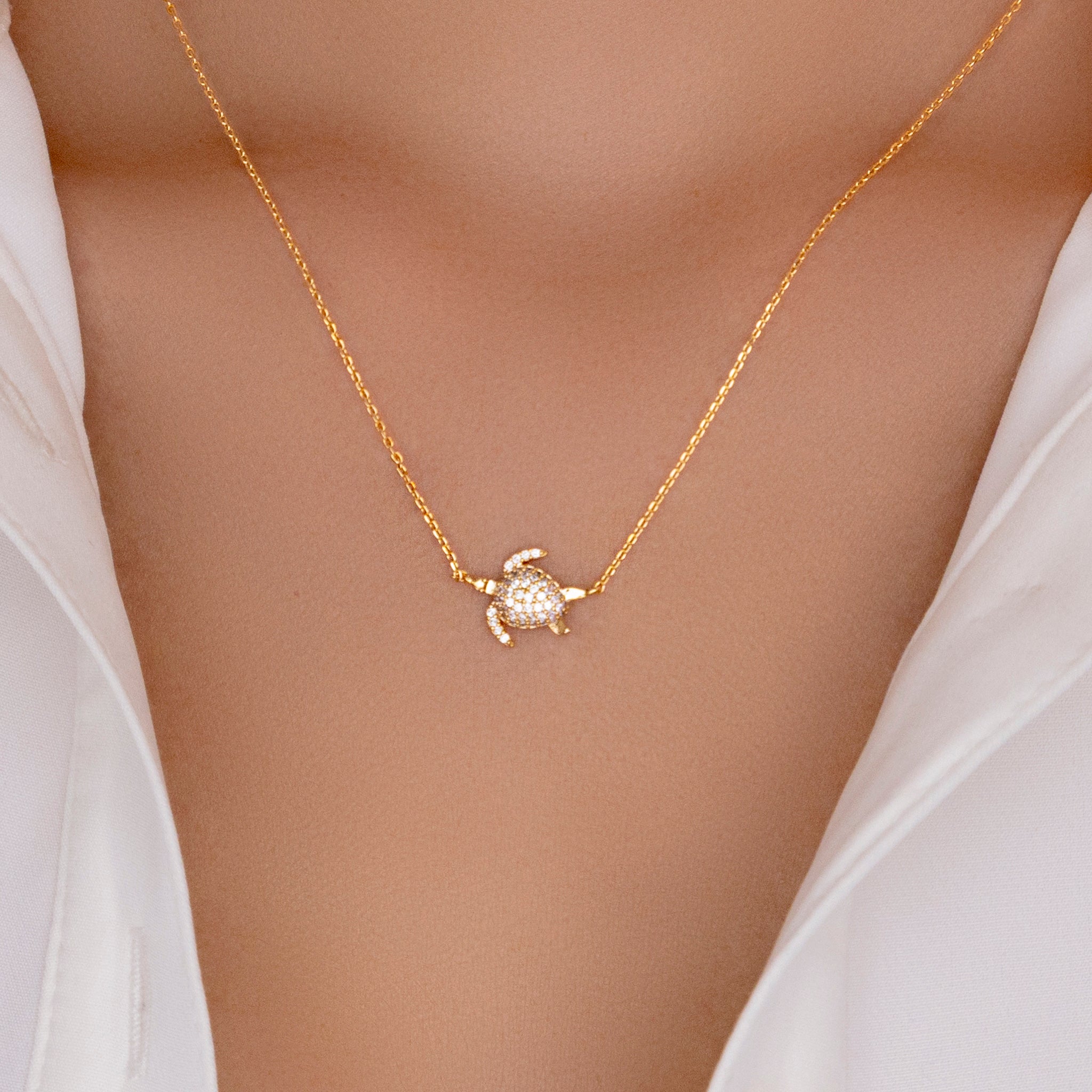 18K Crystal Side Turtle Necklace – Love Stylize