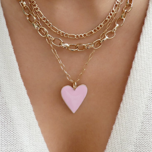 Baby Pink Heart & Chain Necklace – Love Stylize